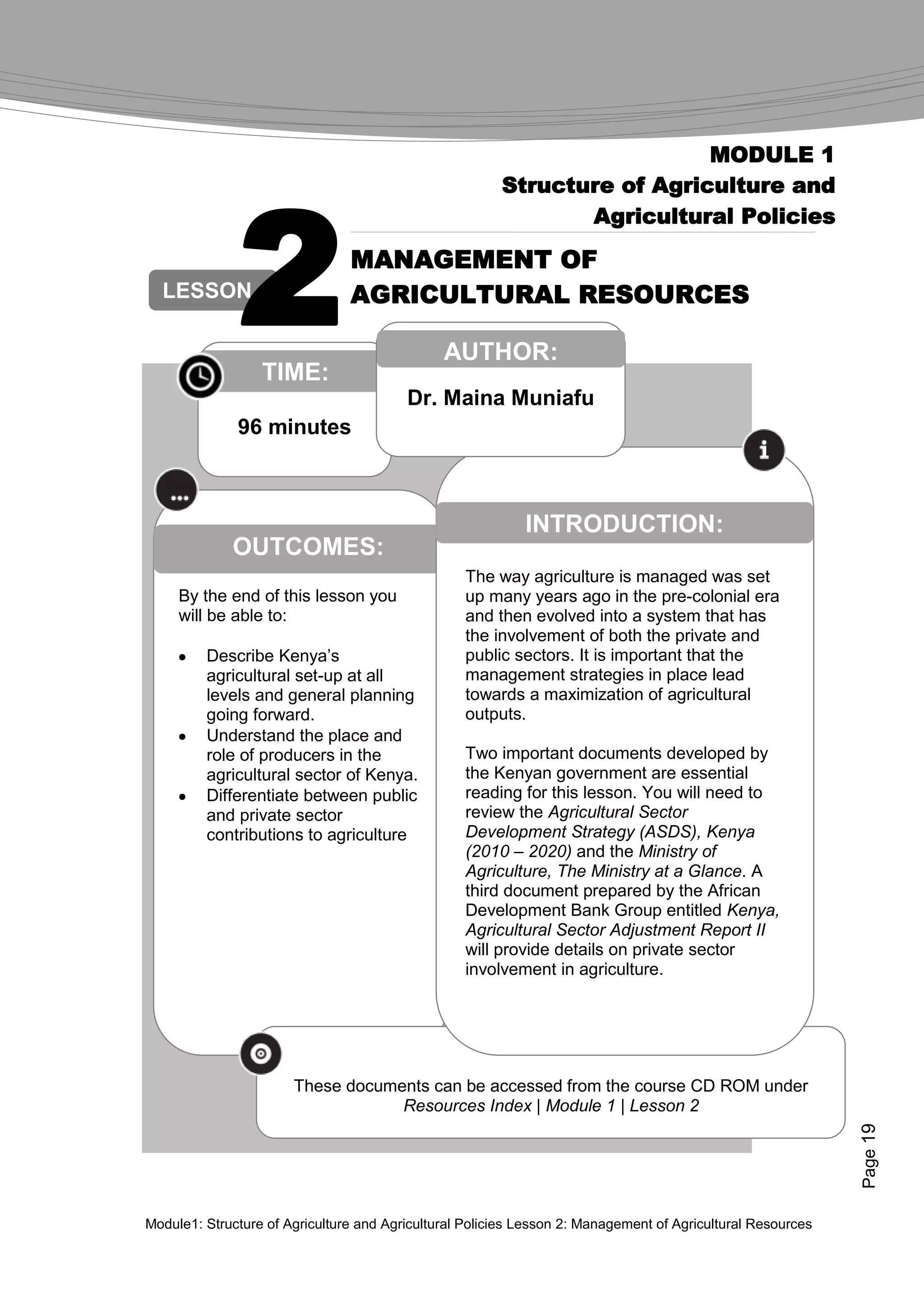 Farmer's Agribusiness Training Course: Module 1 - Structure of Agriculture and Agricultural ...
