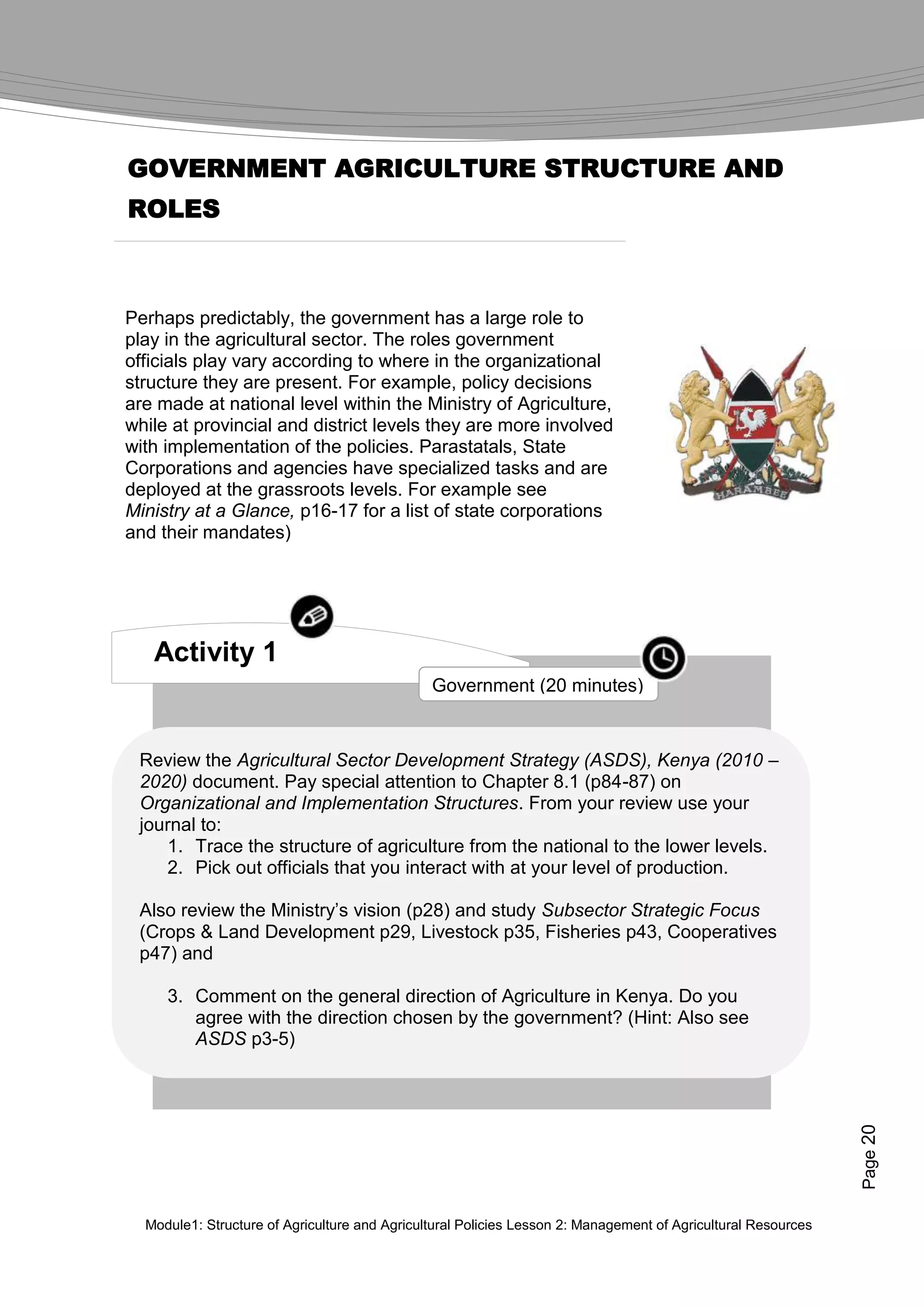 Farmer's Agribusiness Training Course: Module 1 - Structure of Agriculture and Agricultural ...