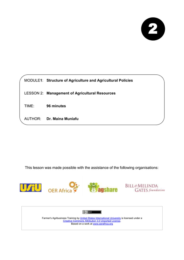 Farmer's Agribusiness Training Course: Module 1 - Structure of Agriculture and Agricultural ...