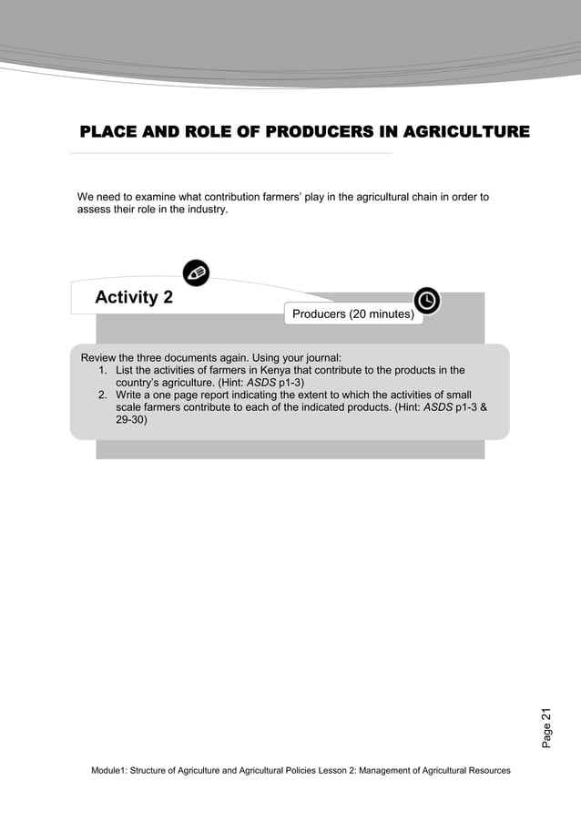 Farmer's Agribusiness Training Course: Module 1 - Structure of Agriculture and Agricultural ...