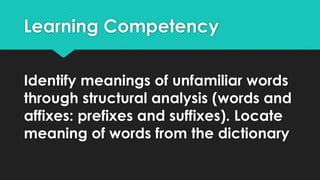 Grade 4 Module 1 Lesson 6 Exploring affixes | PPTX