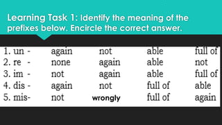 Grade 4 Module 1 Lesson 6 Exploring affixes | PPTX