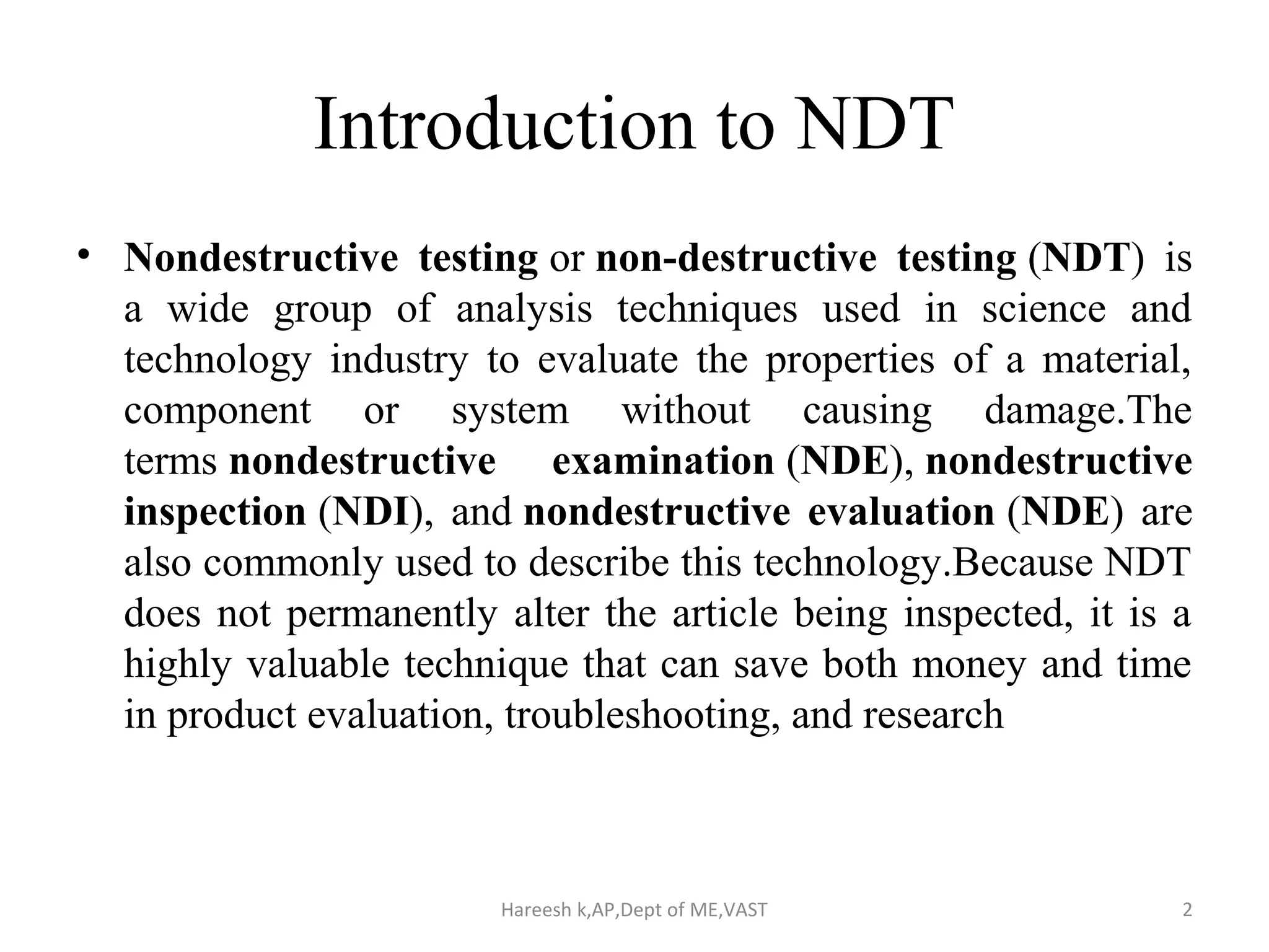 Introduction to NDT and Visual Inspection | PPT