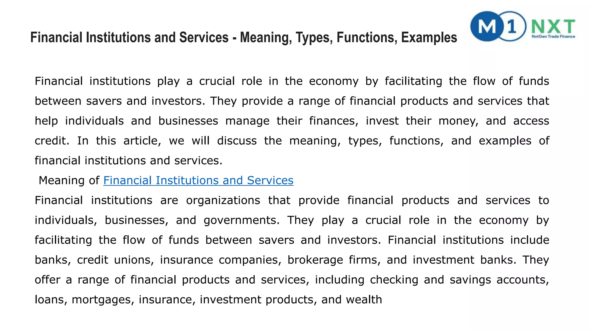 M1NXT financial-institutions-and-services..pptx | Business Banking & Finance | Business