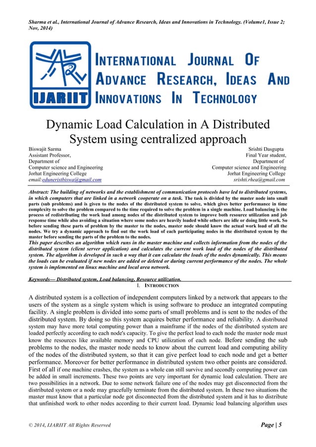 Dynamic Load Calculation in A Distributed System using centralized approach | PDF