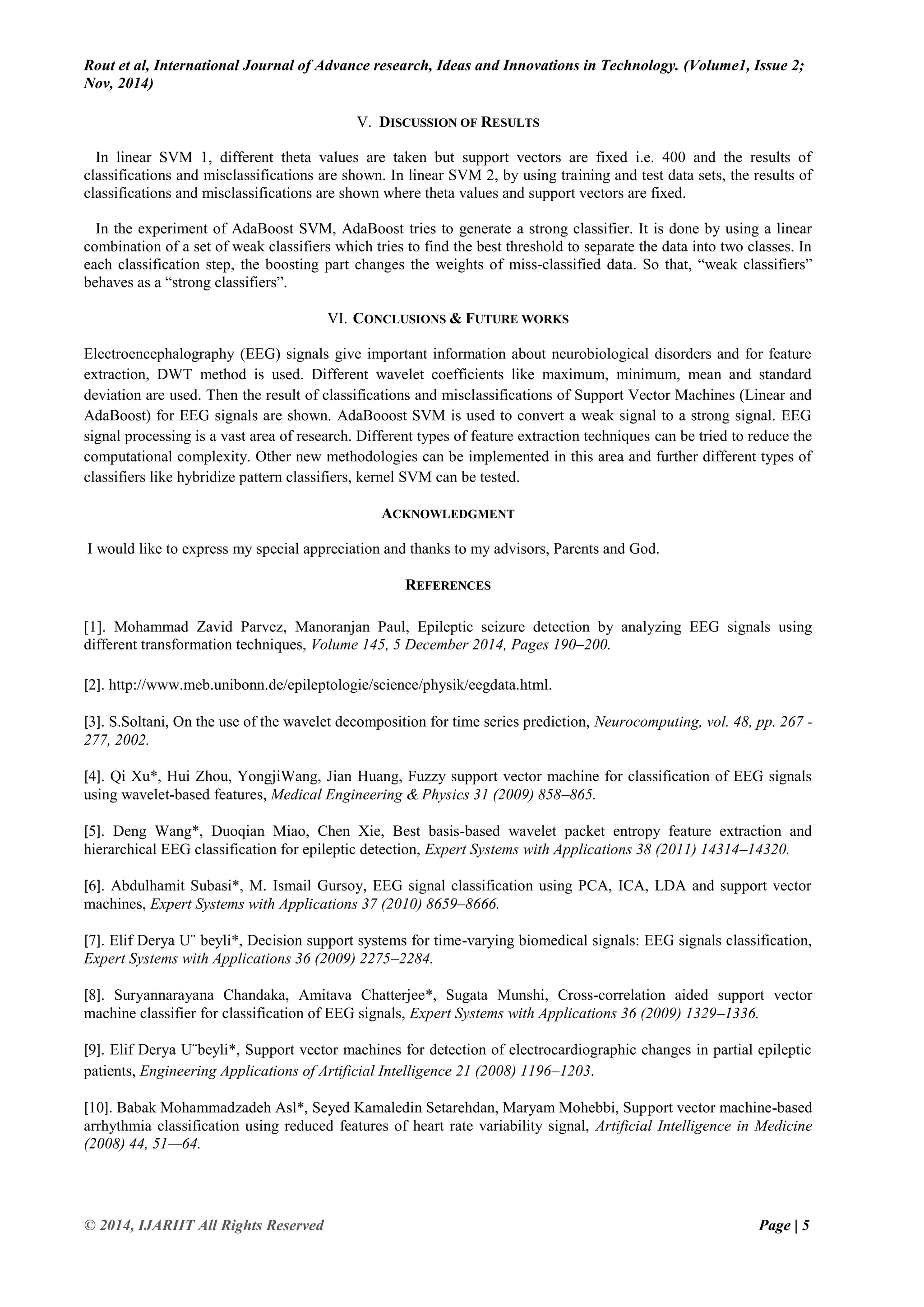 Classifications And Misclassifications Of Eeg Signals Using Linear And Adaboost Support Vector