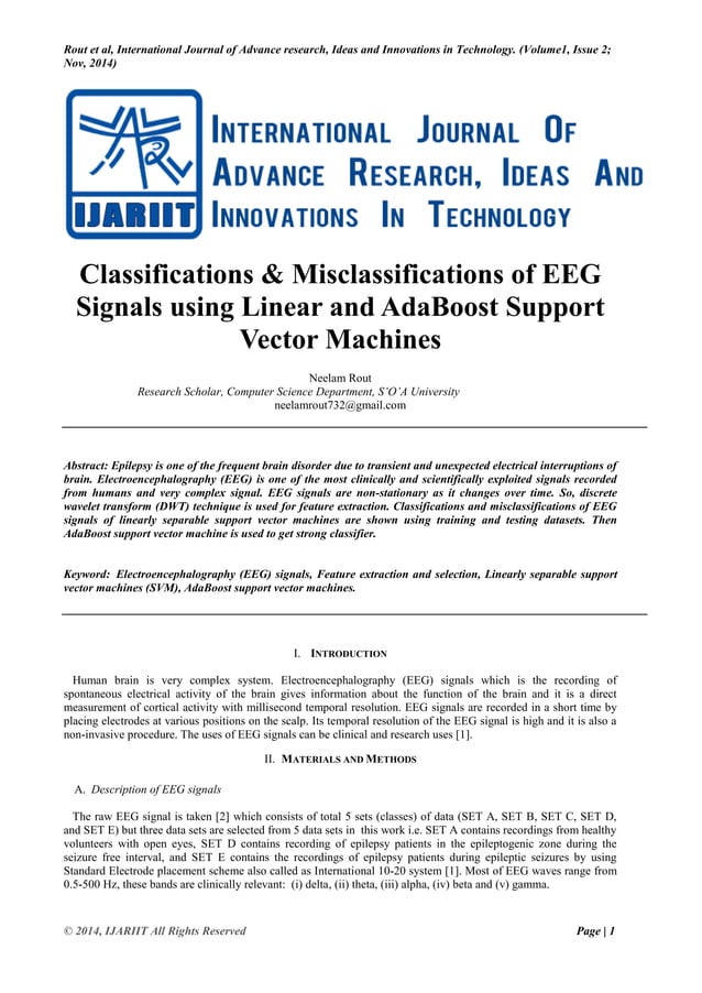 Classifications & Misclassifications of EEG Signals using Linear and AdaBoost Support Vector ...