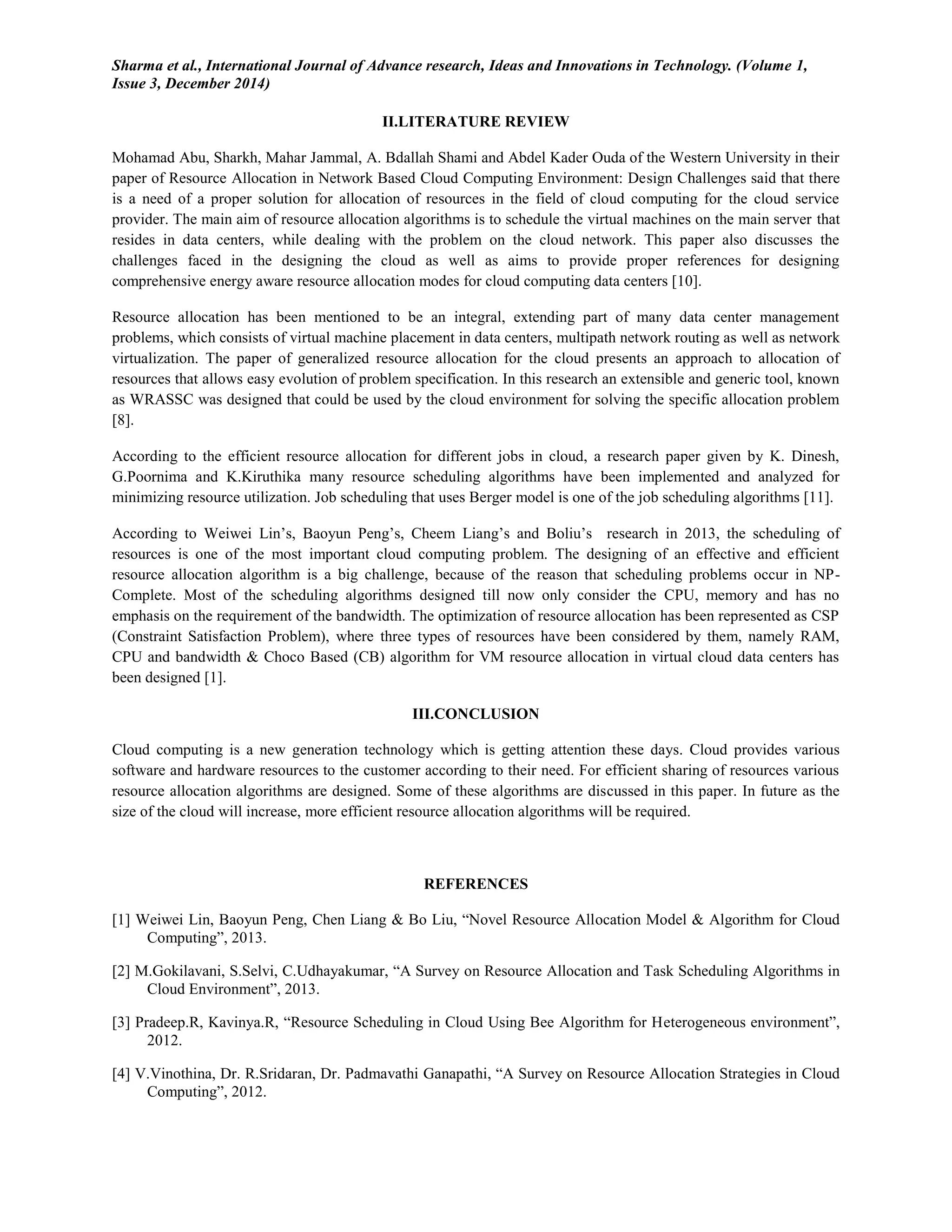 A Review on Resource Allocation in Cloud Computing | PDF