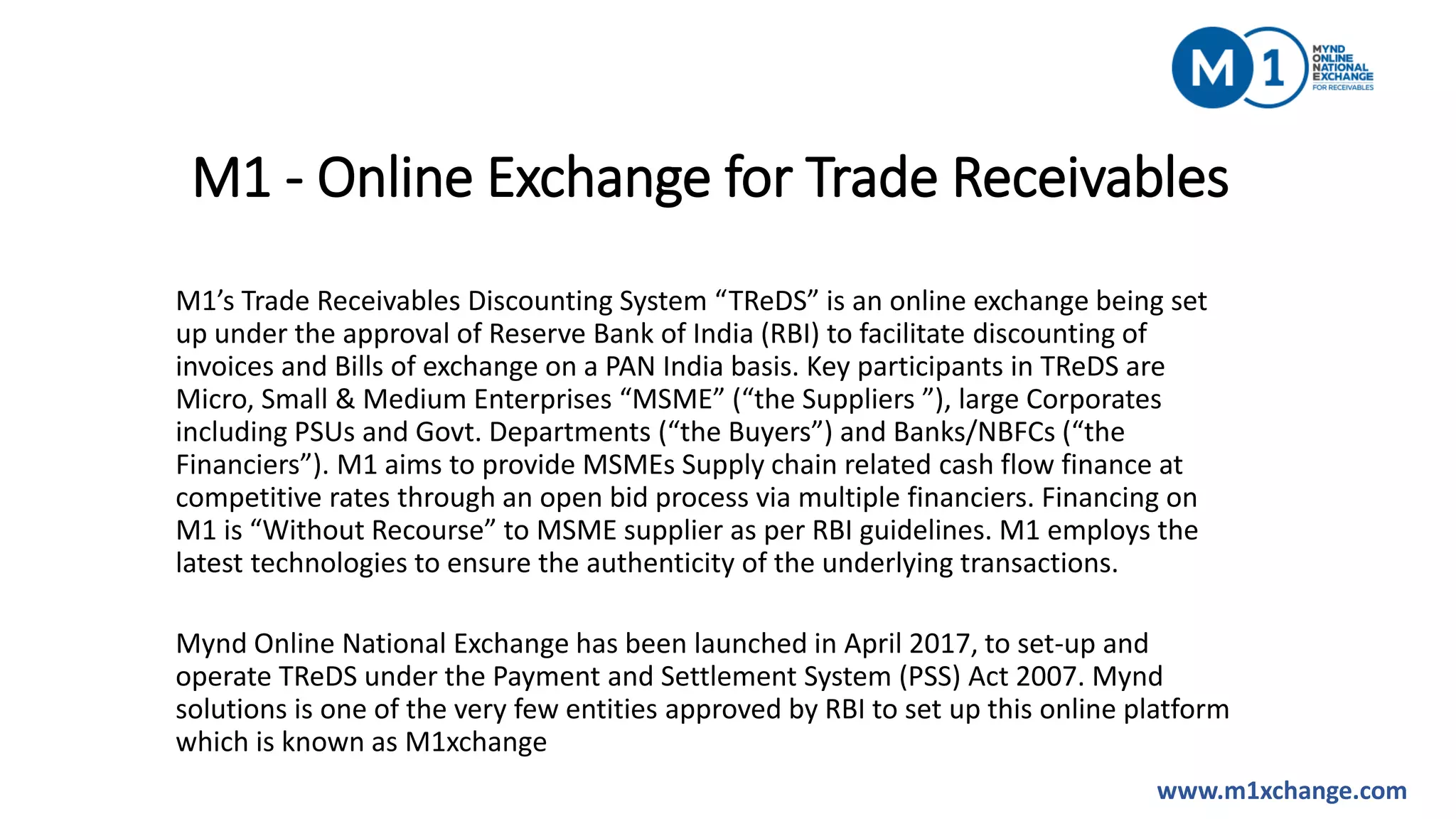 TReDS | Trade Receivables Discounting System - M1xchange | PPTX
