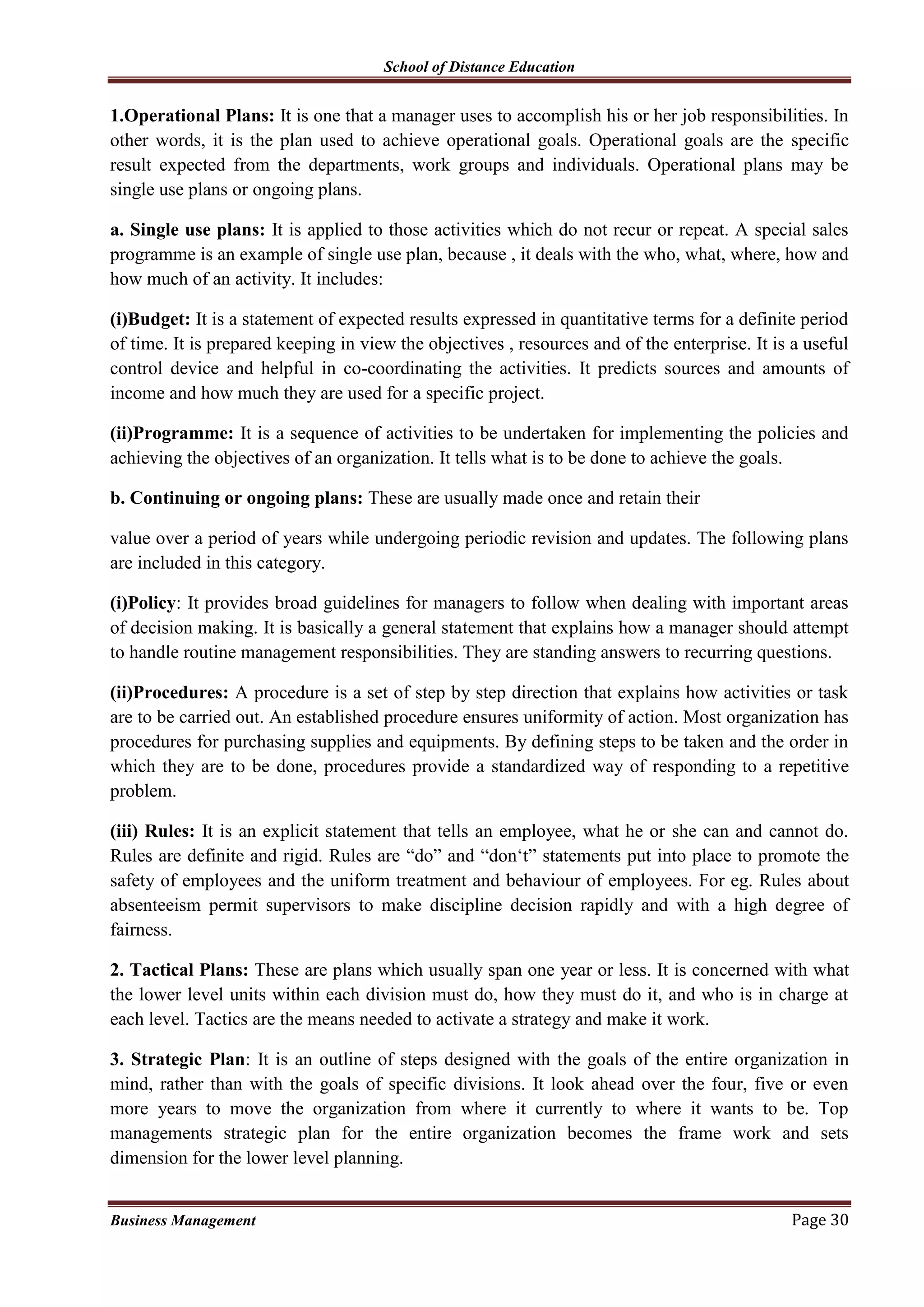 Planning - Meaning and Definition – Nature – Objectives – Advantages ...