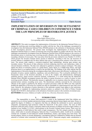 IMPLEMENTATION OF DIVERSION IN THE SETTLEMENT OF CRIMINAL CASES ...