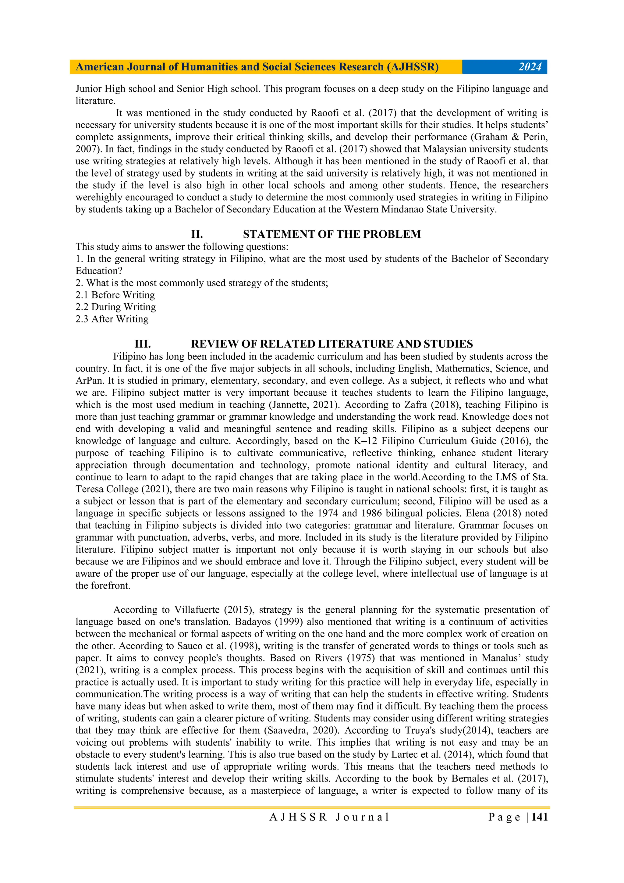 Writing in Filipino: The Most Used Strategies of the Bachelor of ...