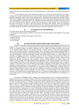 Writing in Filipino: The Most Used Strategies of the Bachelor of ...
