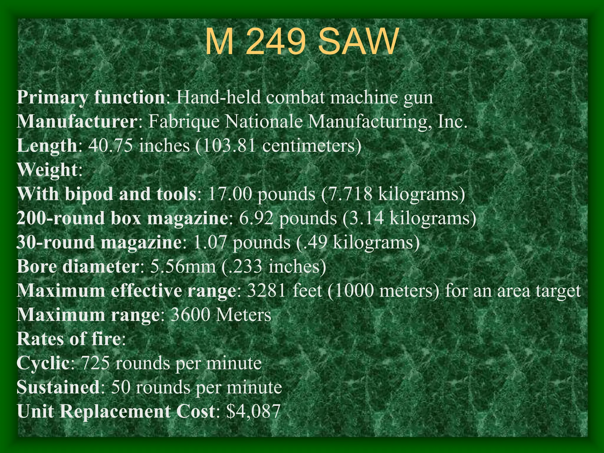 m249-saw PMI To familiarize the soldier with the M249 Squad Automatic ...