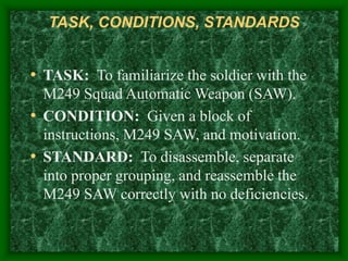 m249-saw PMI To familiarize the soldier with the M249 Squad Automatic ...