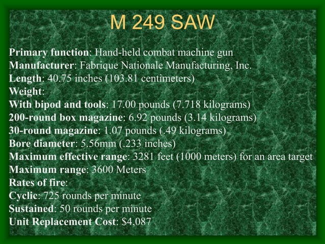 m249-saw PMI To familiarize the soldier with the M249 Squad Automatic ...