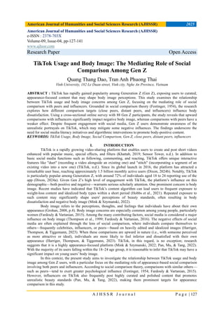 TikTok Usage and Body Image: The Mediating Role of Social Comparison ...