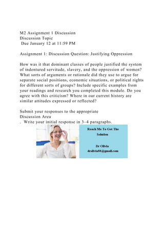 M2 Assignment 1 DiscussionDiscussion Topic Due January 12 at .docx