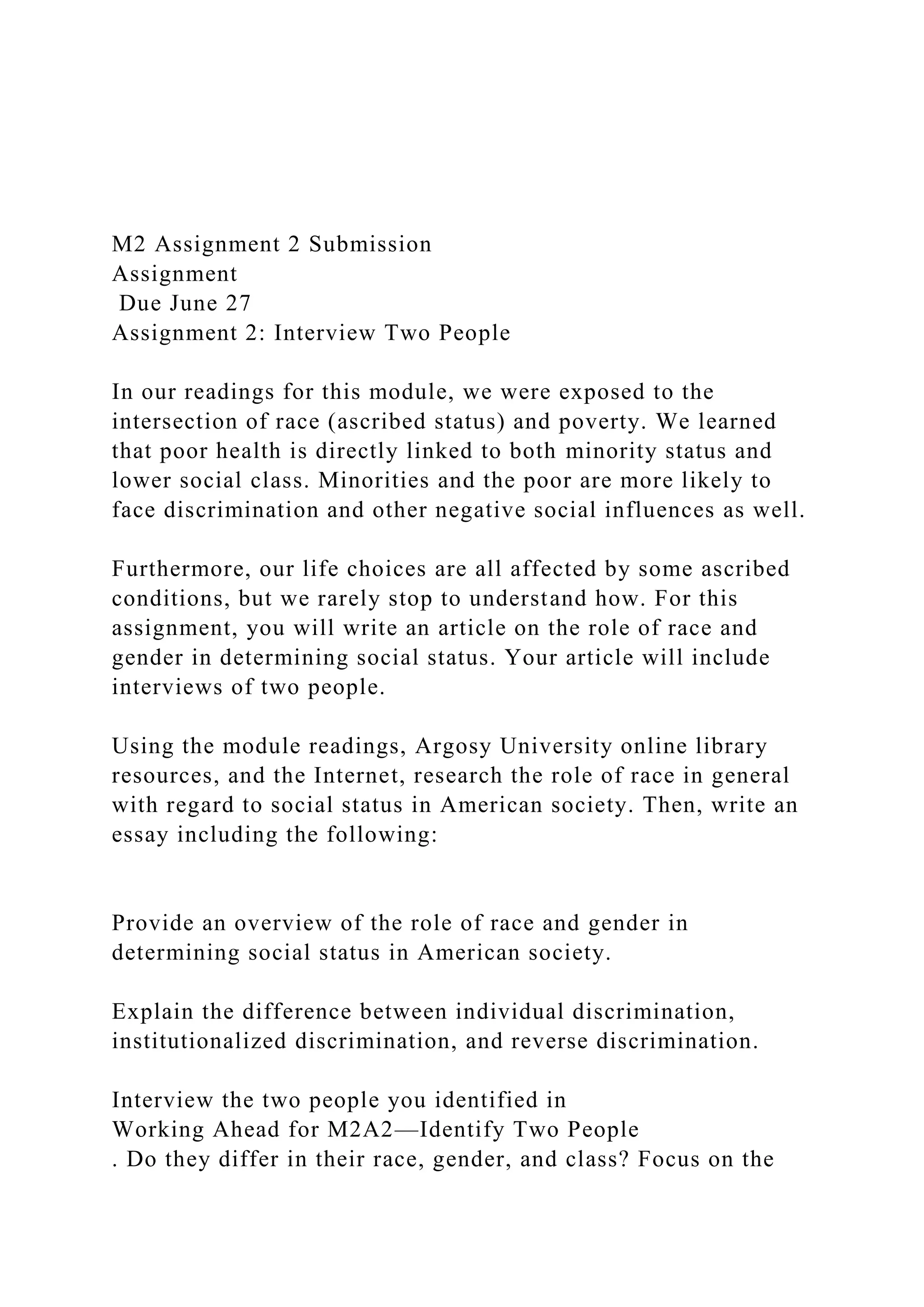 M2 Assignment 2 SubmissionAssignment Due June 27 Assign.docx