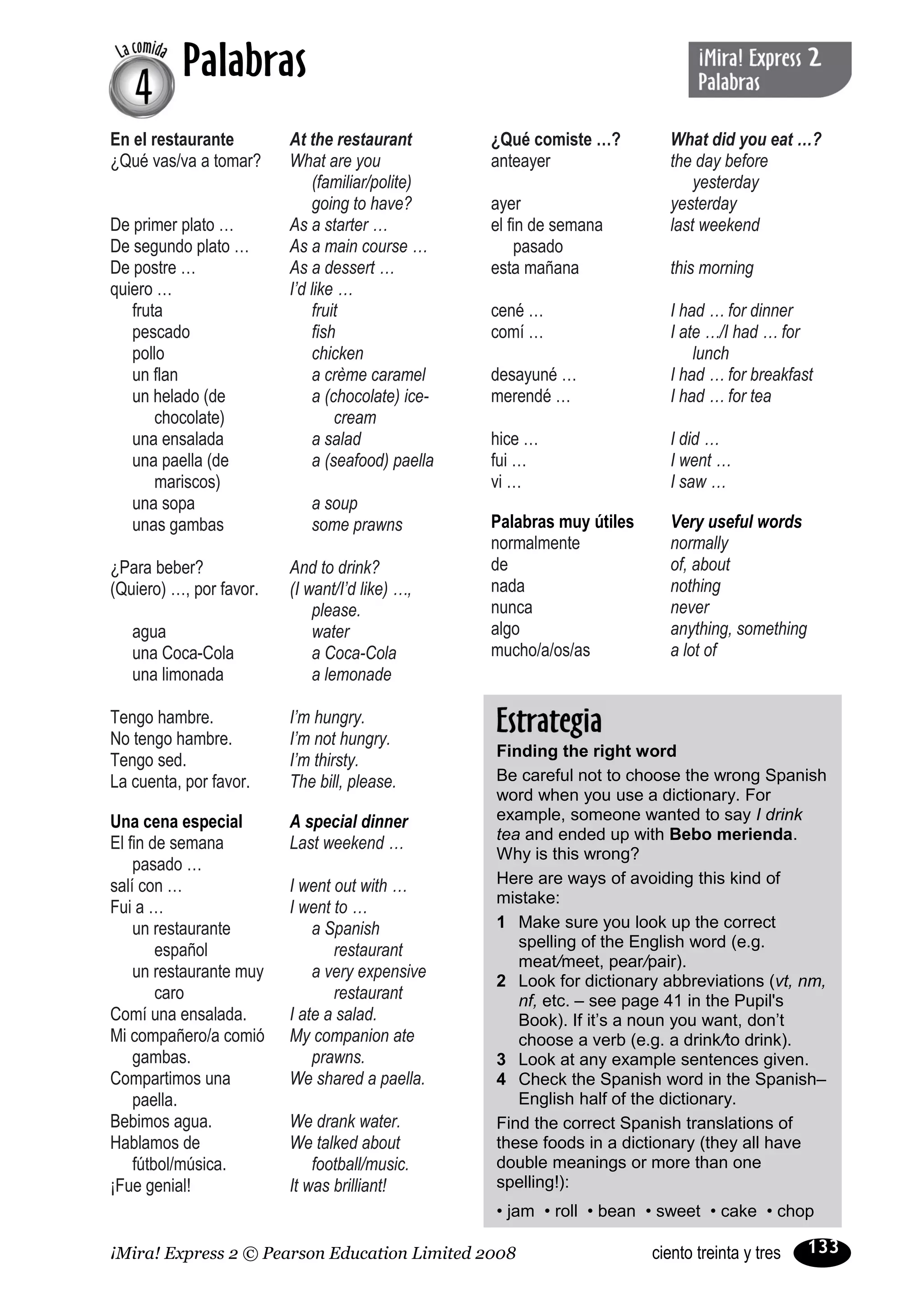Module 2 vocabulary- La comida | DOC | Food & Drink