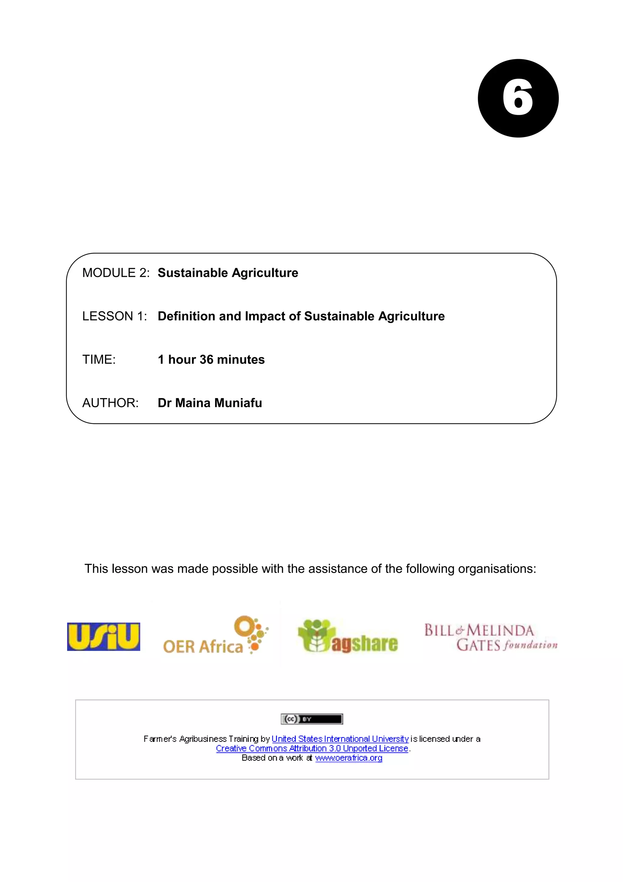 Farmer's Agribusiness Training Course: Module 2 - Sustainable ...
