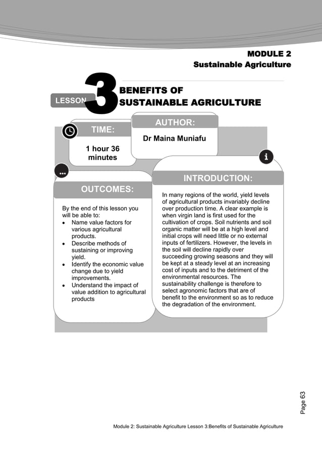 Farmer's Agribusiness Training Course: Module 2 - Sustainable ...