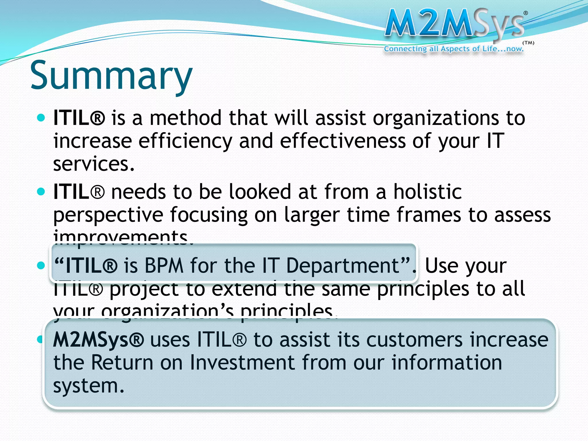 M2MSys ITIL Executive Summary | PDF