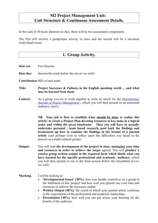 M2 Project Management Assignment 10/11 | DOC | Educational Assessment | Education