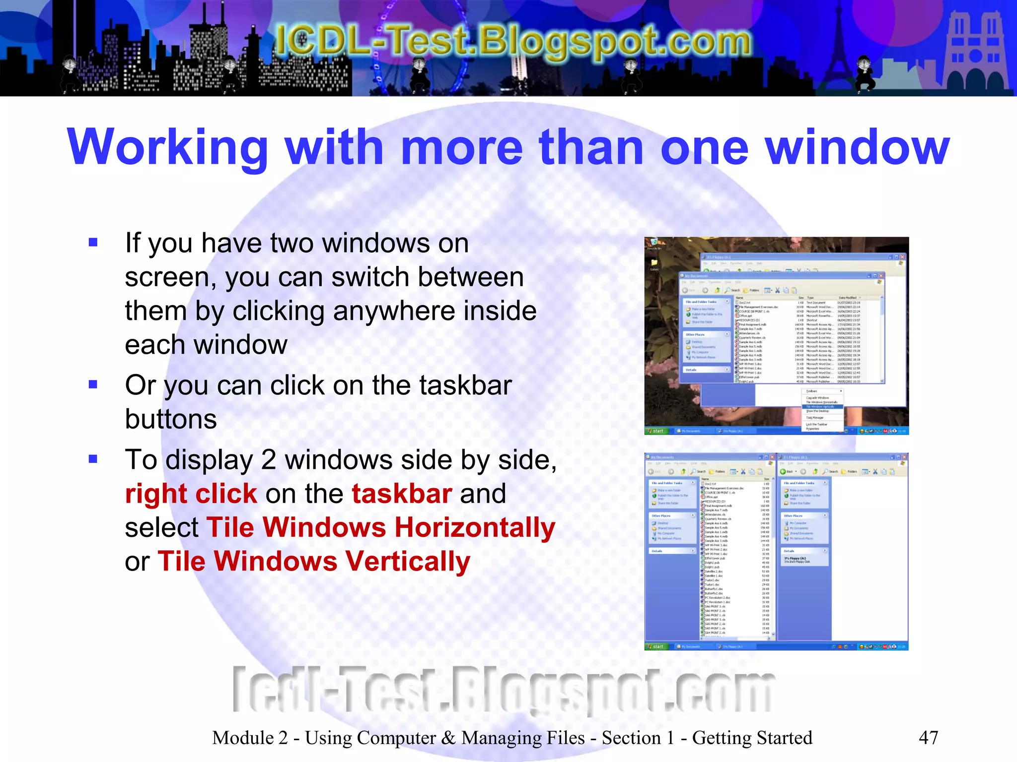Icdl Module 2 Using Computers And Managing Files Windows Xp 7865