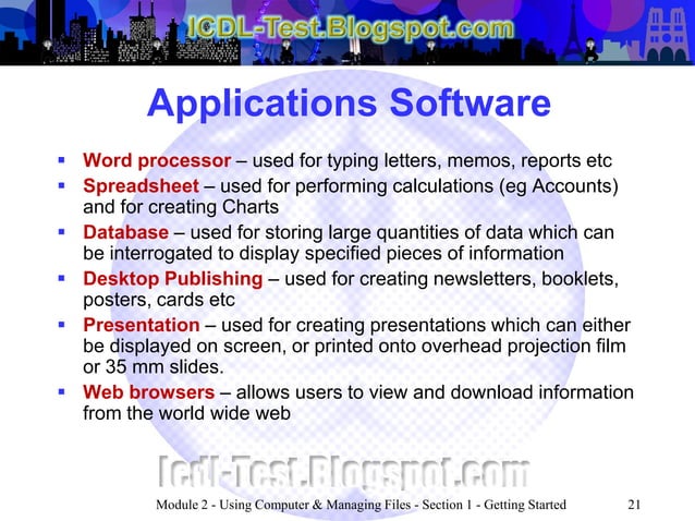 ICDL Module 2 - Using Computers & Managing Files (Windows XP) - Presentation Slides | PDF