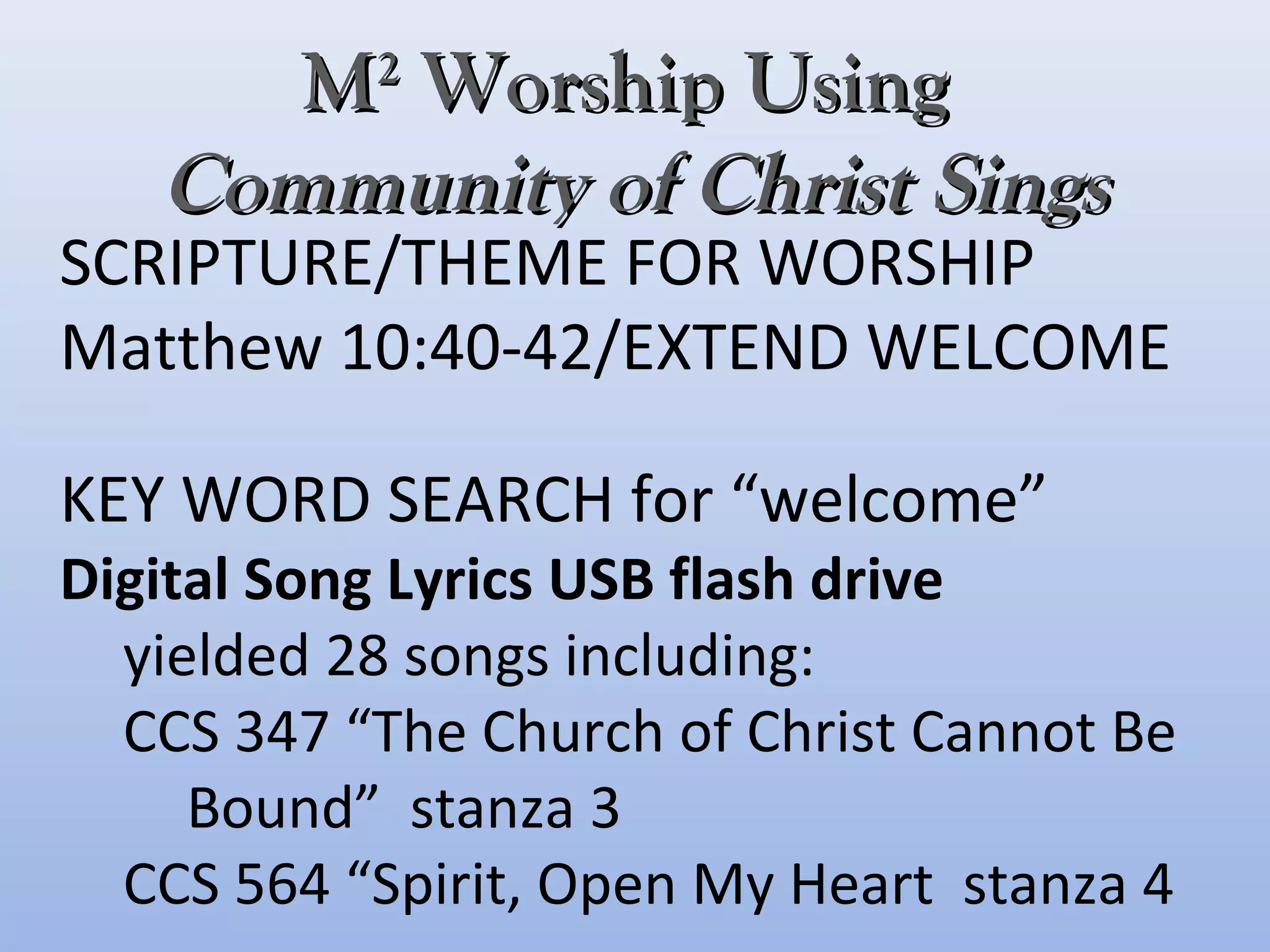 M2 Worship - Workshop | PPT