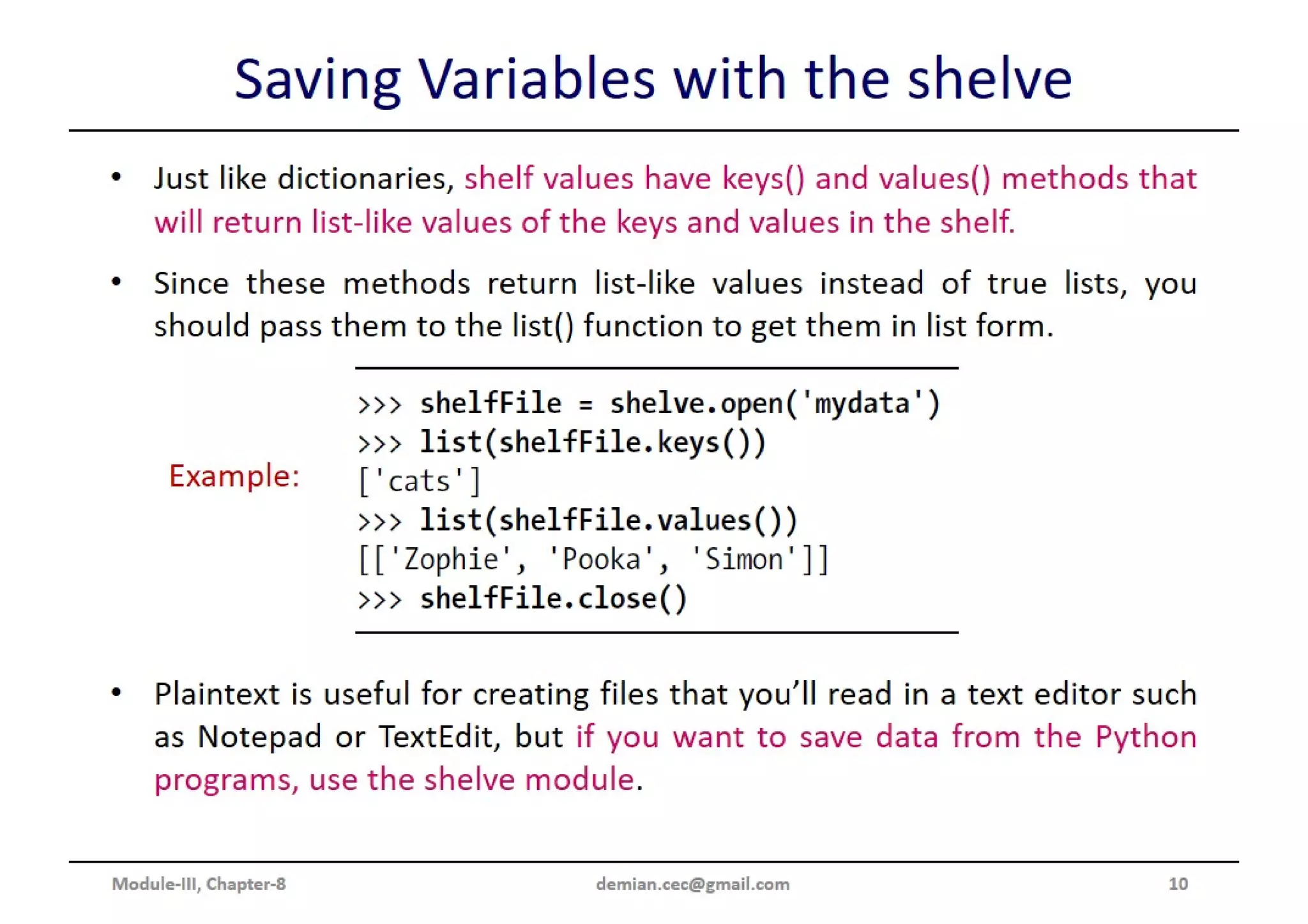 Python Programming ADP VTU CSE 18CS55 Module 3 Chapter 8 - B | PPT