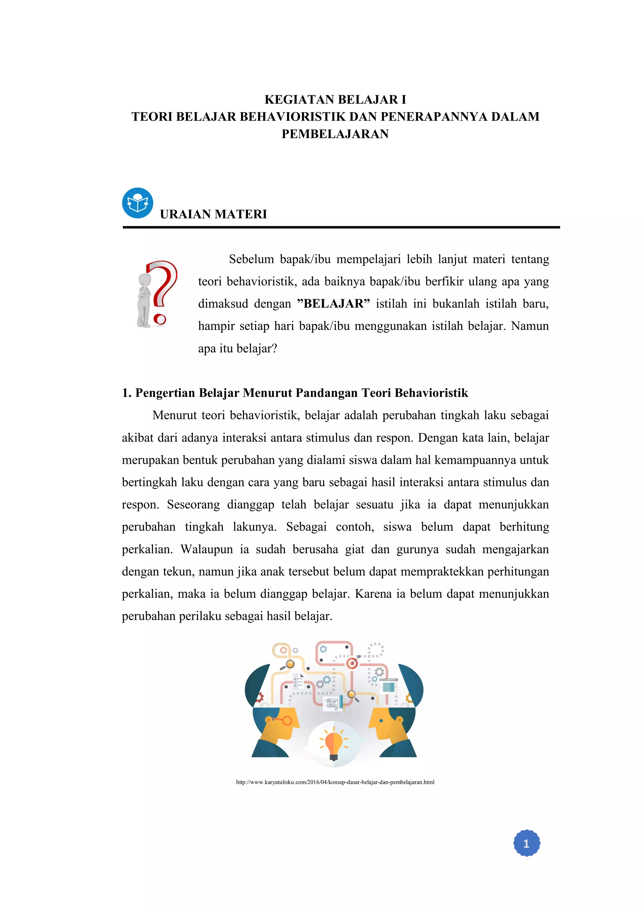 Teori Belajar Behavioristik dan Penerapannya dalam Pembelajaran | PDF