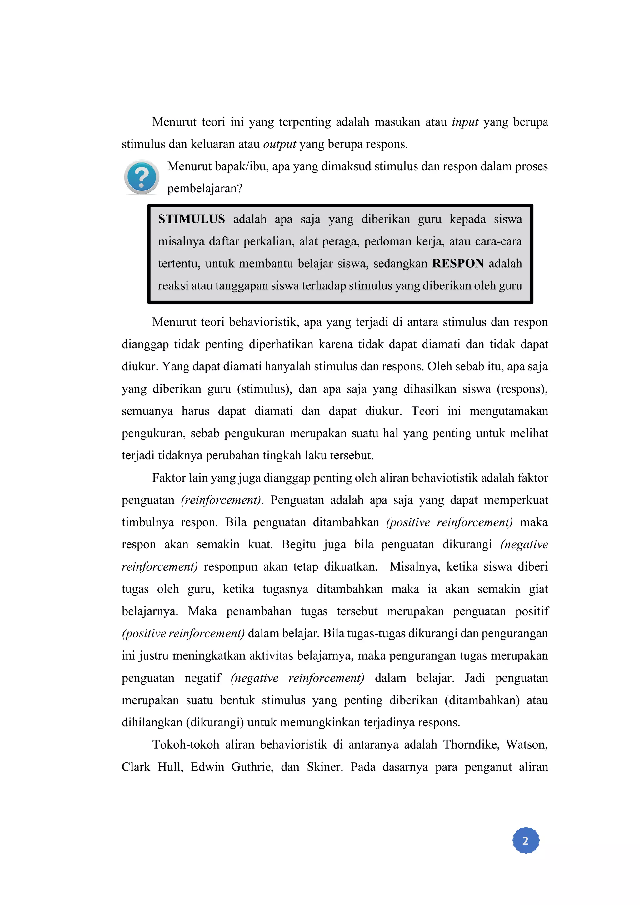 Teori Belajar Behavioristik dan Penerapannya dalam Pembelajaran | PDF
