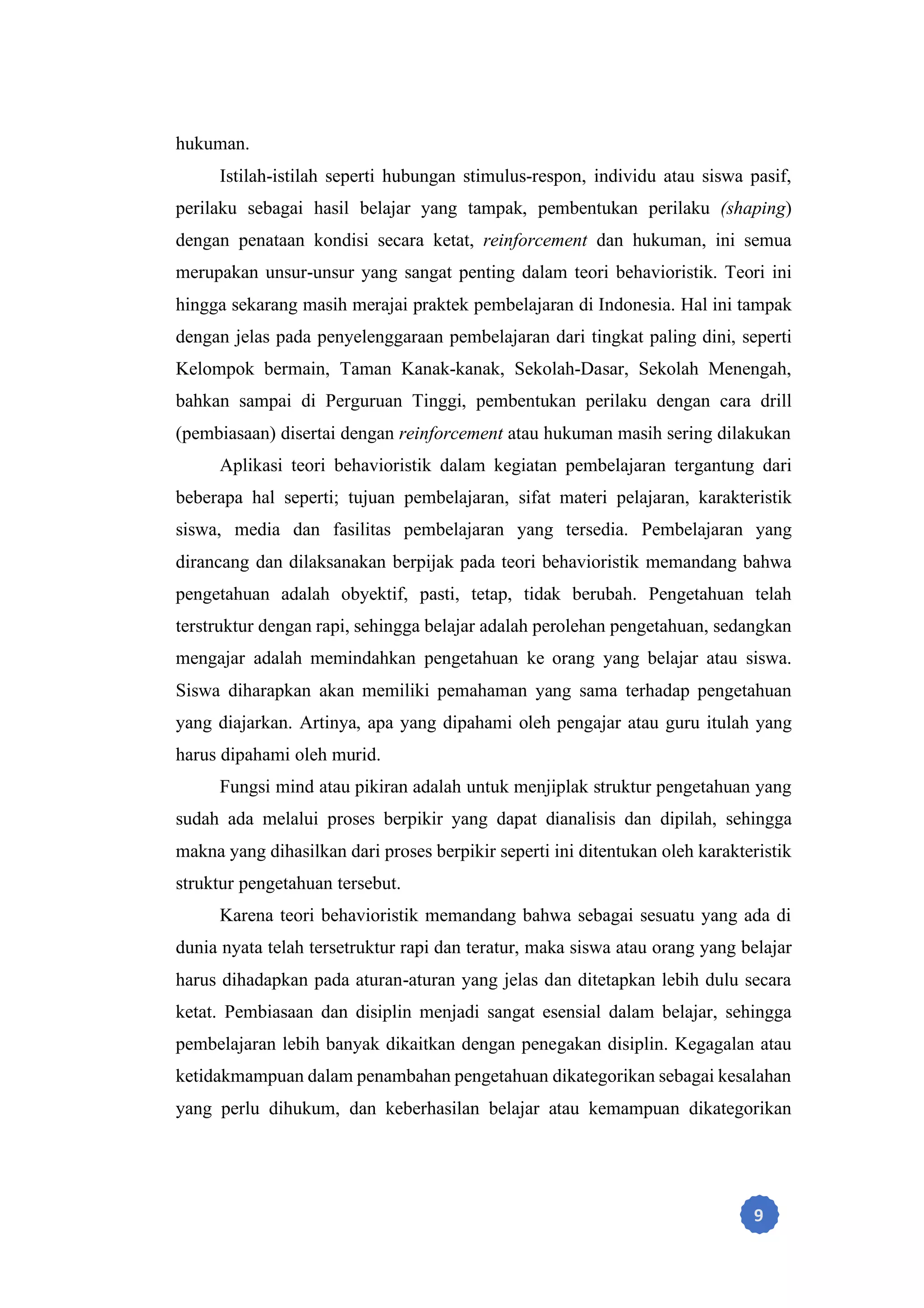 Teori Belajar Behavioristik dan Penerapannya dalam Pembelajaran | PDF