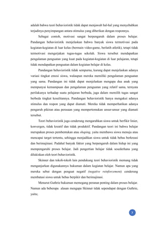 Teori Belajar Behavioristik dan Penerapannya dalam Pembelajaran | PDF