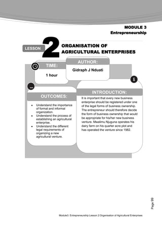 Farmer's Agribusiness Training Course: Module 3 - Entrepreneurship ...