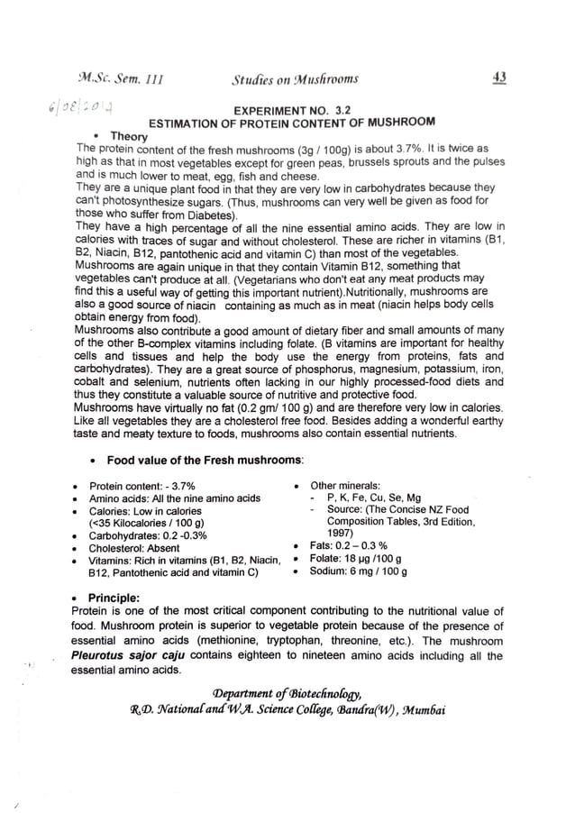 M3-Protein Content of Mushrooms | PDF