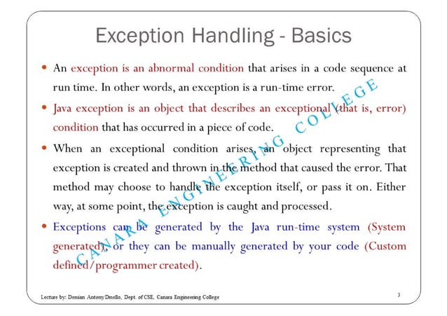 Exception Handling in JAVA | PDF | Programming Languages | Computing
