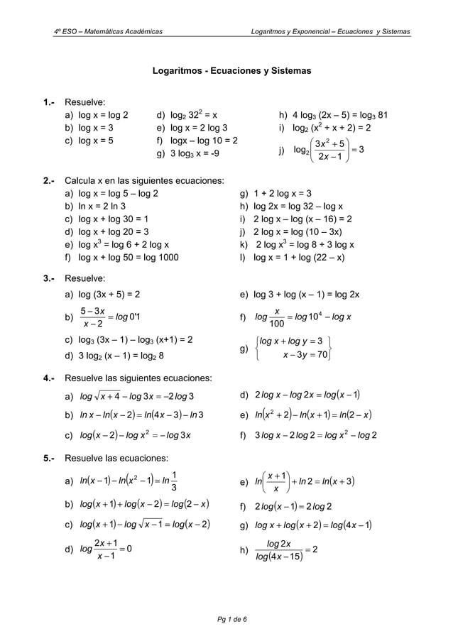 M4 Logaritmos Y Exponencial Ecuaciones Y Sistemas Pdf