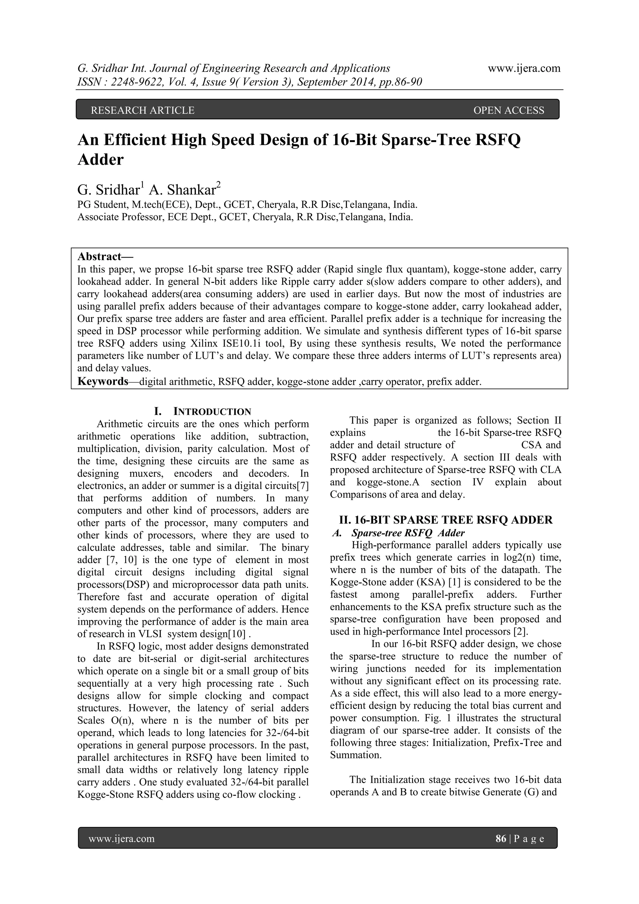 An Efficient High Speed Design of 16-Bit Sparse-Tree RSFQ Adder | PDF | Programming Languages ...
