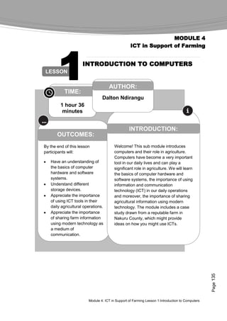 Farmer's Agribusiness Training Course: Module 4 - ICT in Support of Farming. Lesson 1 ...