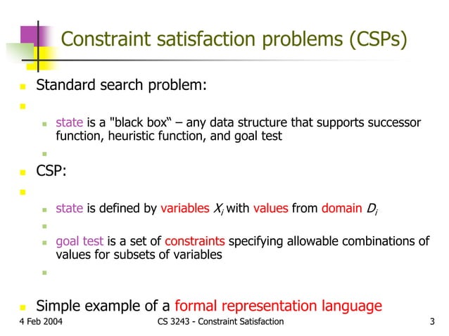 constrain satisfaction problem in artificial intelligence | PPT