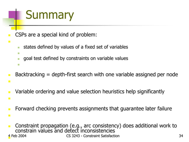 constrain satisfaction problem in artificial intelligence | PPT
