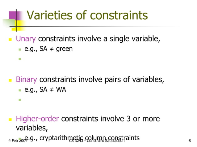constrain satisfaction problem in artificial intelligence | PPT