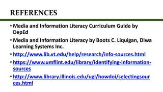 Media and Information Sources -1 ( media and information literacy) | PPTX