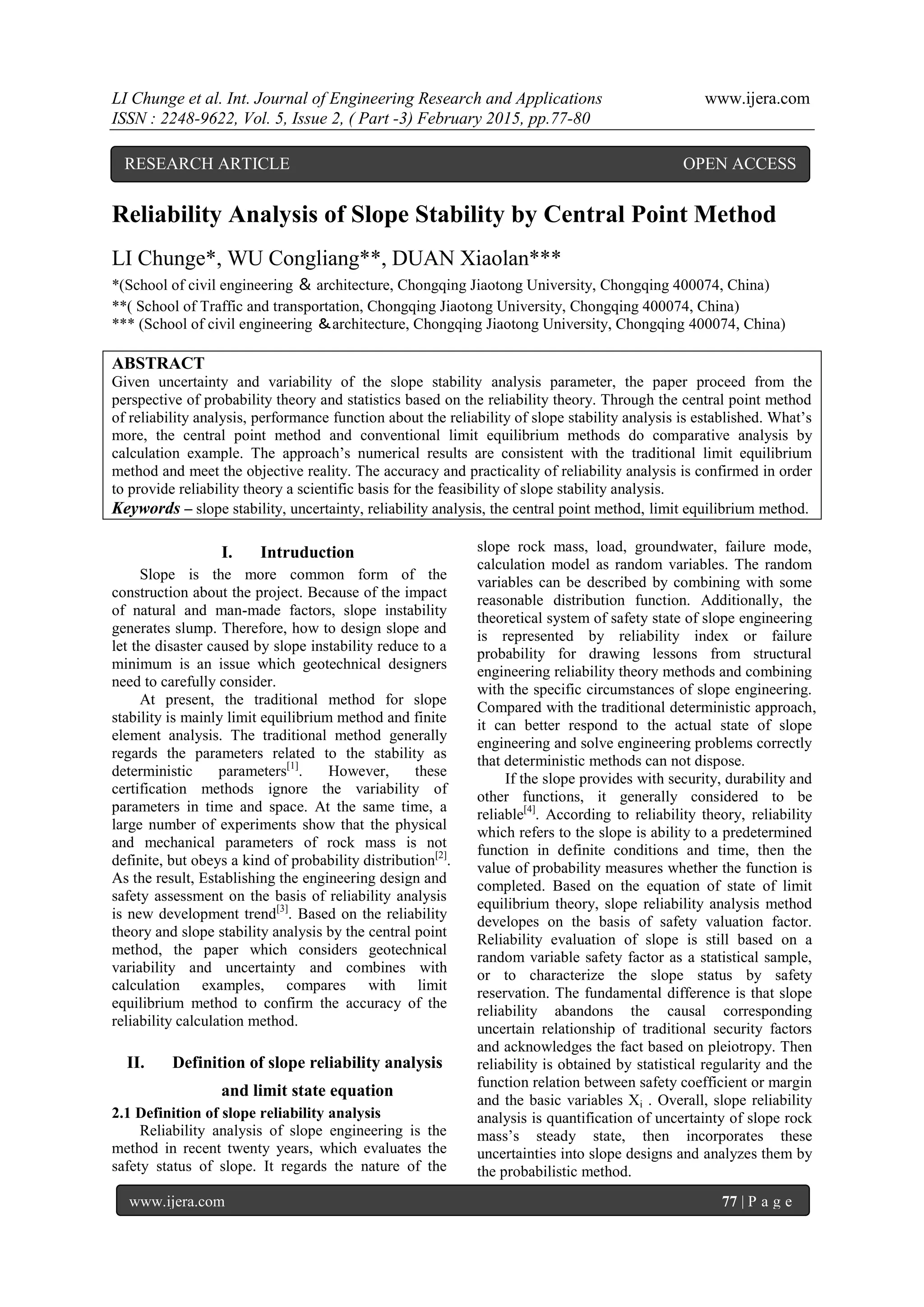 Reliability Analysis of Slope Stability by Central Point Method | PDF