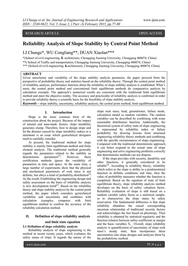 Reliability Analysis of Slope Stability by Central Point Method | PDF | Civil Engineering ...
