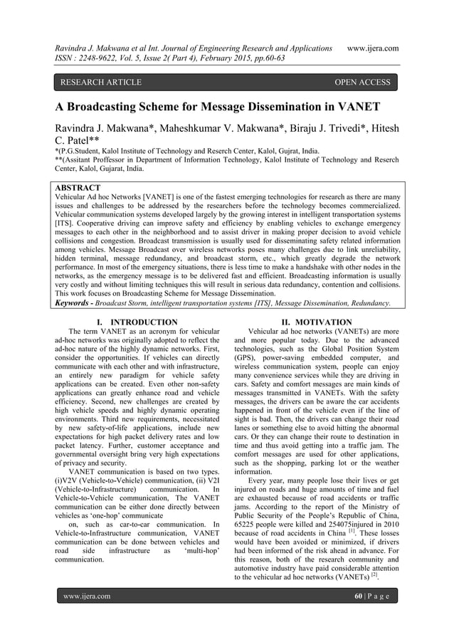 A Broadcasting Scheme for Message Dissemination in VANET | PDF | Computer Networking | Computing