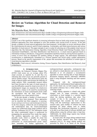 Review on Various Algorithm for Cloud Detection and Removal for Images | PDF